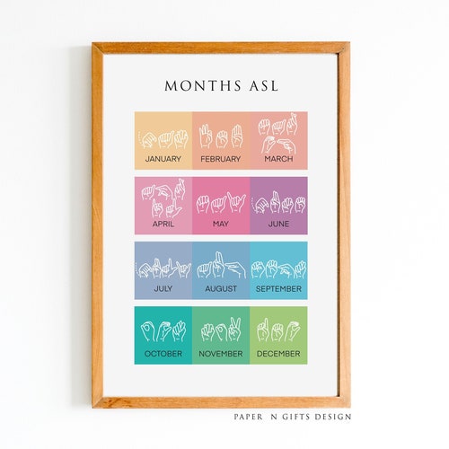 Months ASL Printable Wall Art Months Sign Language Prints - Etsy