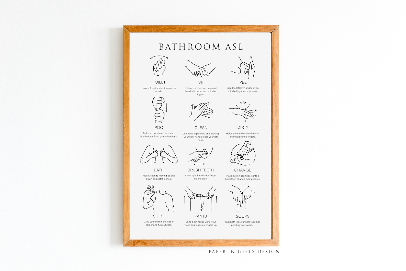 Bathroom ASL Printable Wall Art, Sign Language Printable, Sign Language ...