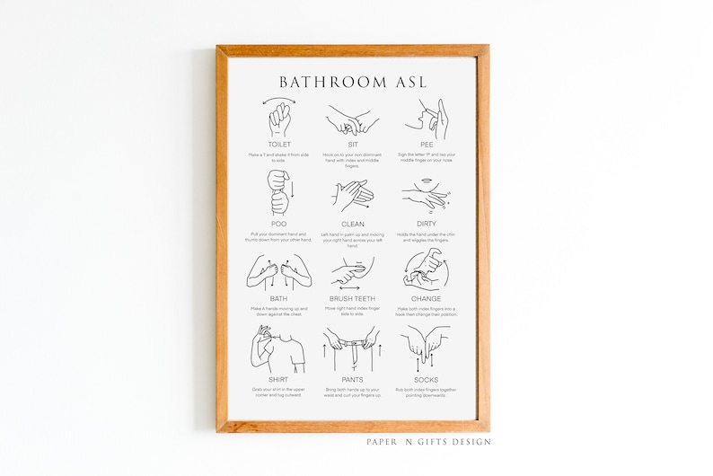 Bathroom ASL Printable Wall Art, Sign Language Printable, Sign Language ...