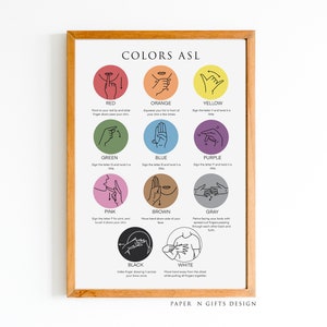 Colors ASL Printable Wall Art, Colors Sign Language Prints, Sign ...