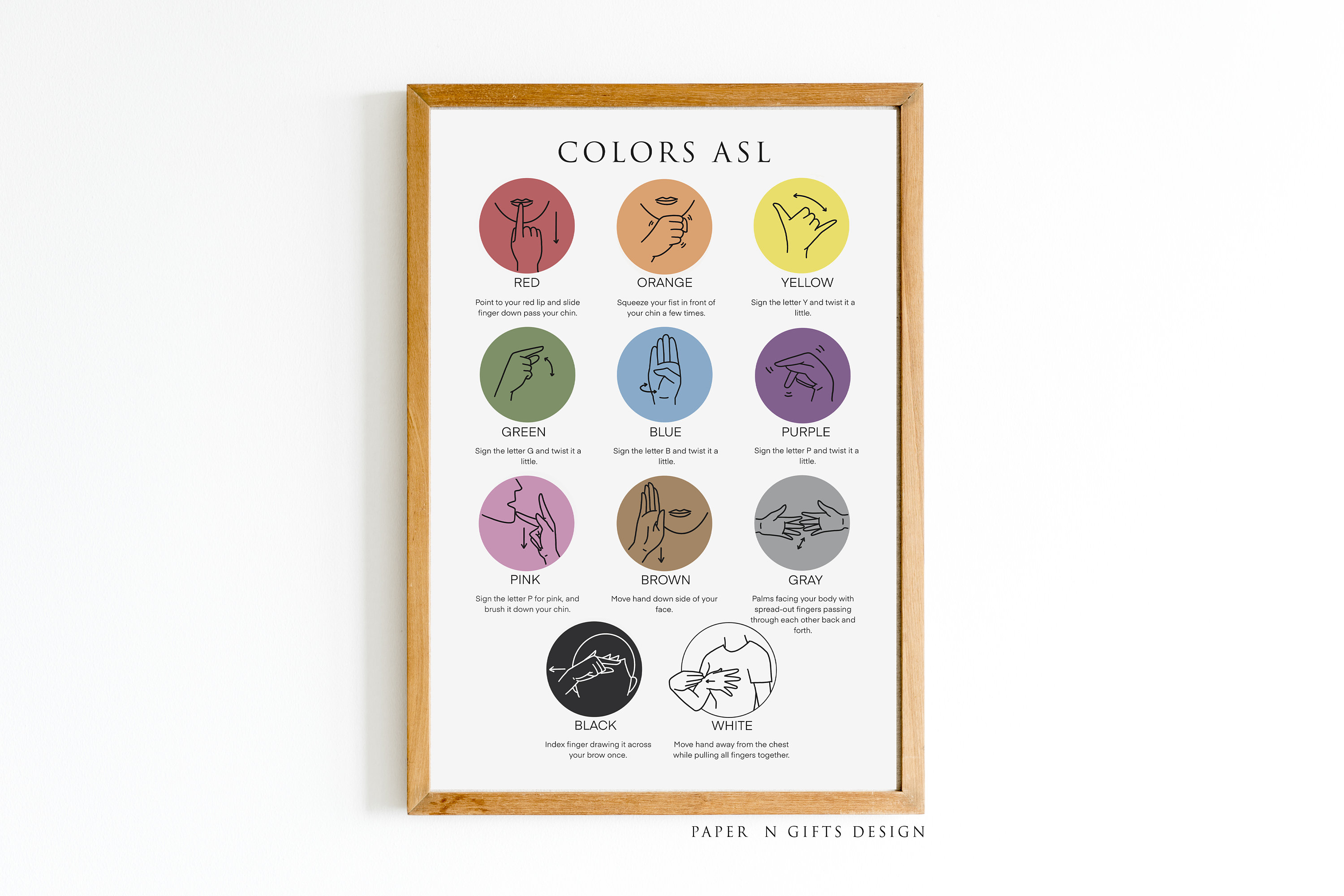 Colors ASL Printable Wall Art, Colors Sign Language Prints, Sign ...