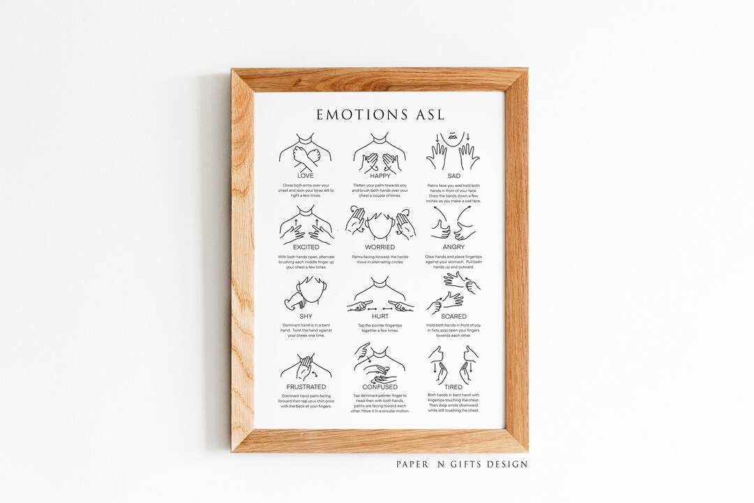 Emotions ASL Printable Wall Art, Emotions Sign Language Prints, Sign ...