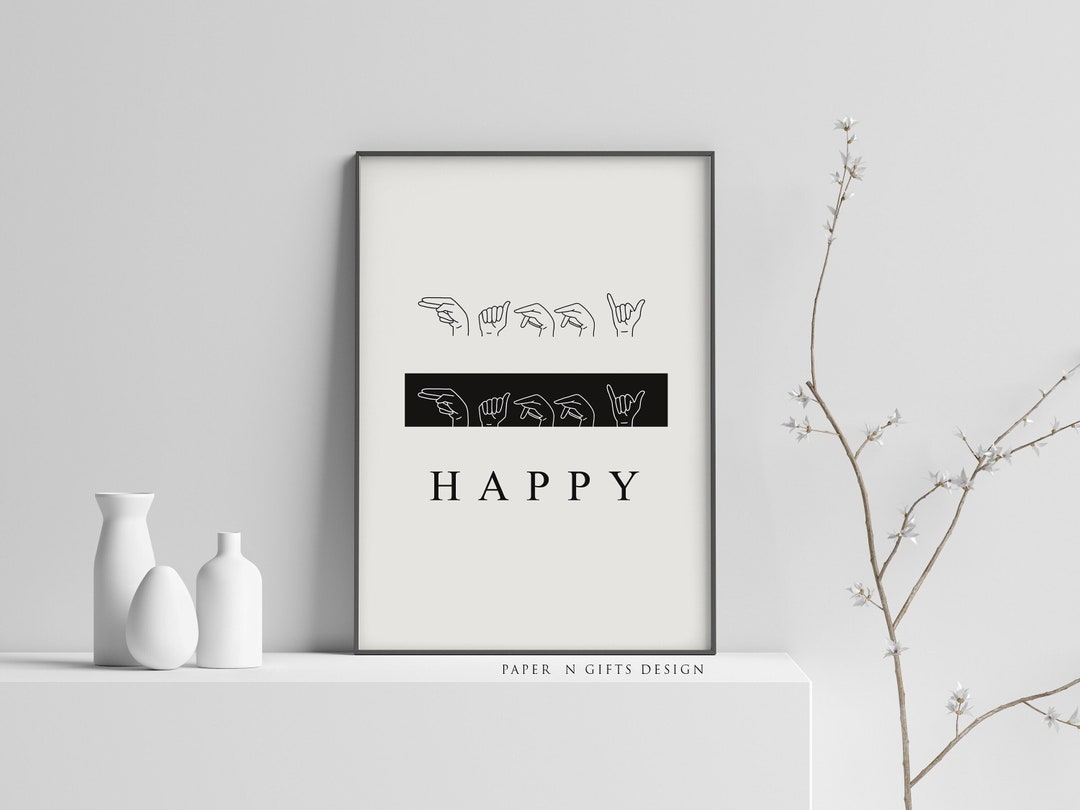 Happy Print, Happy Sign Language Wall Art, ASL Printable Wall Art ...