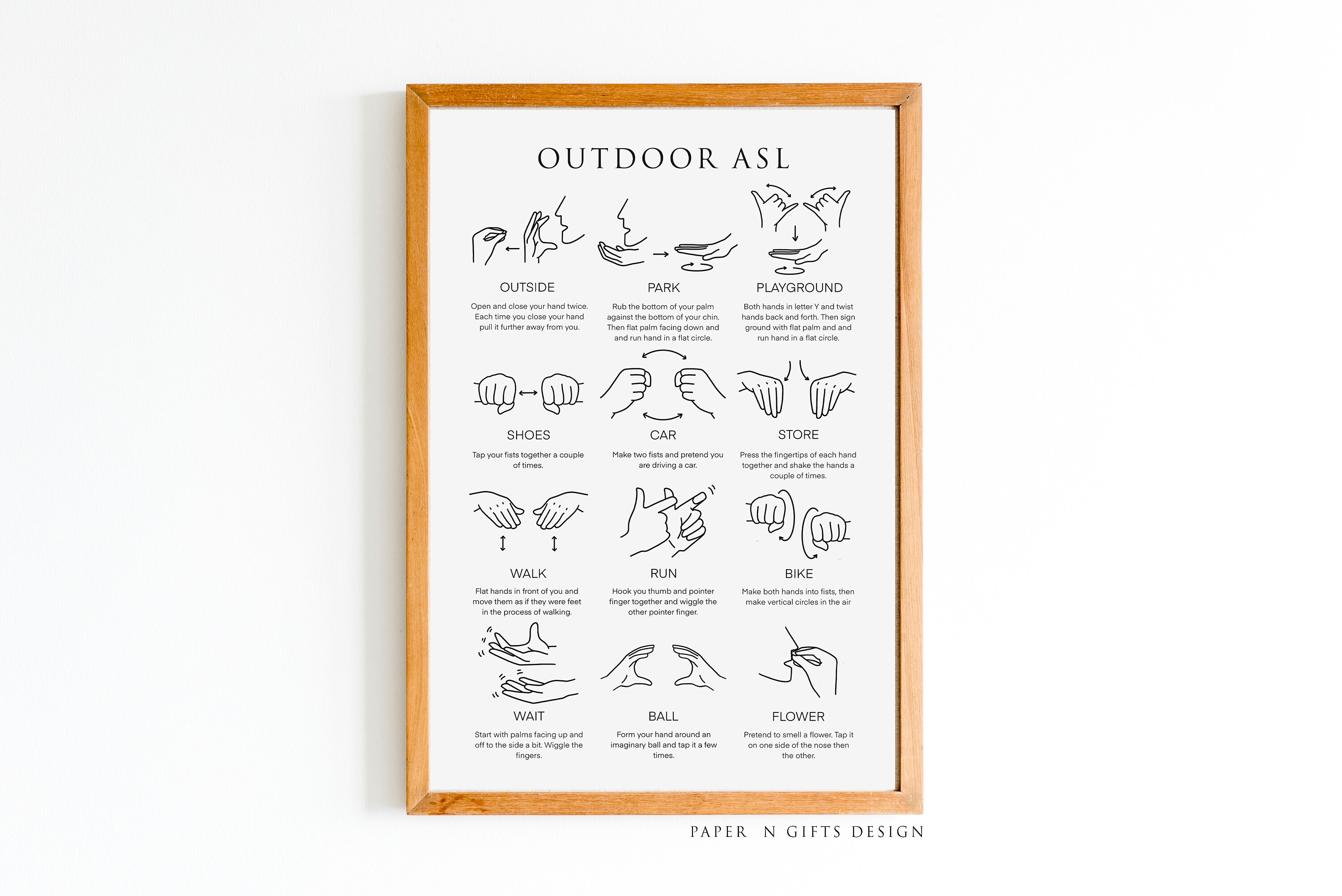 Outdoor ASL Printable Wall Art, Outside Sign Language Prints, Sign ...