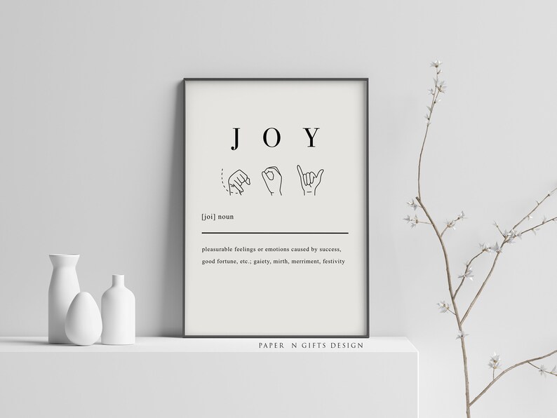 Joy Definition Print, Sign Language Wall Art, Printable Wall Art, Joy ...