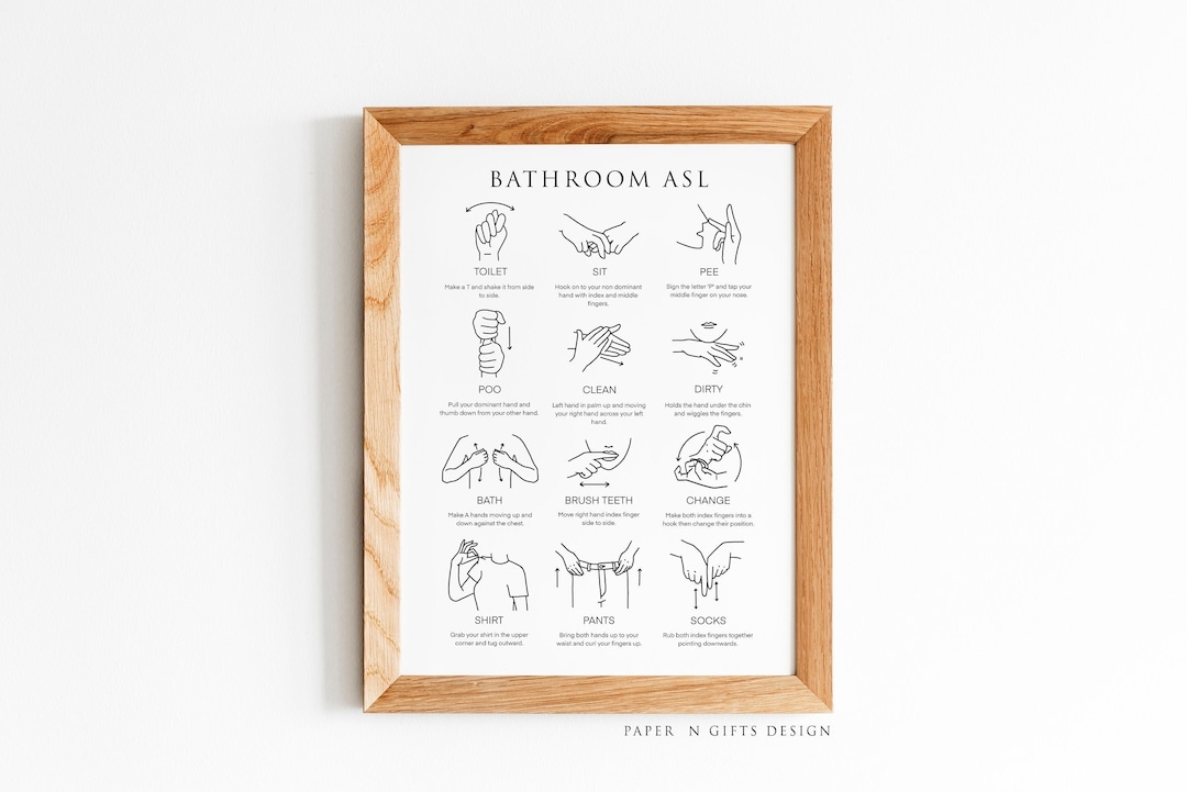 Bathroom ASL Printable Wall Art, Sign Language Printable, Sign Language ...