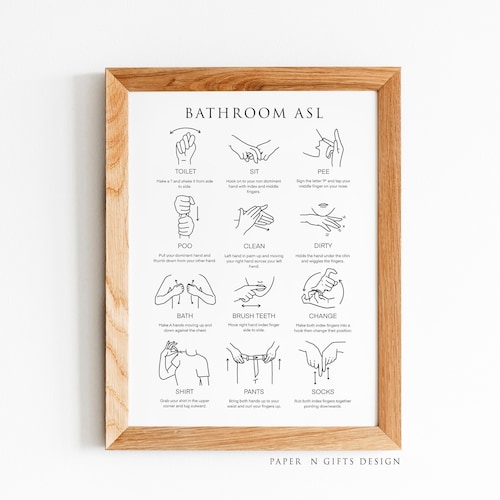 Bathroom ASL Printable Wall Art Sign Language Printable Sign - Etsy