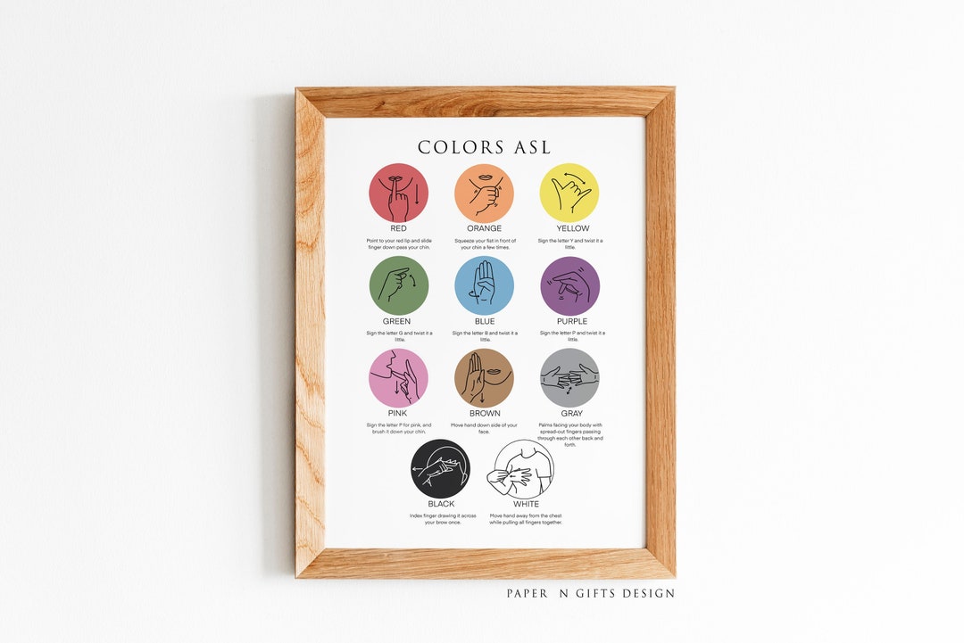 Colors ASL Printable Wall Art, Colors Sign Language Prints, Sign ...