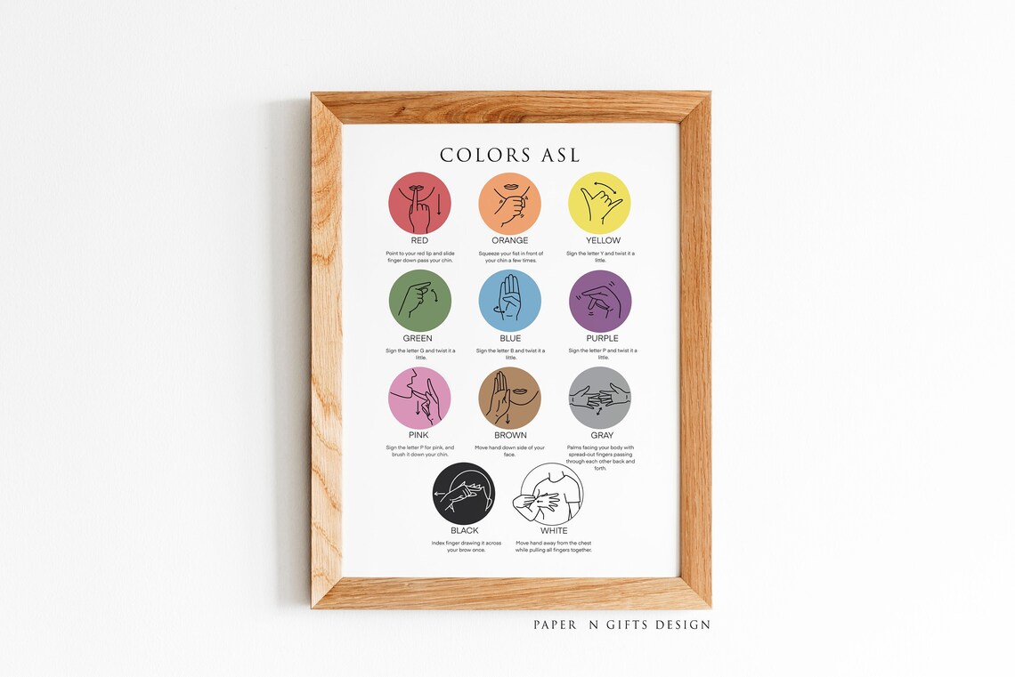 Colors ASL Printable Wall Art, Colors Sign Language Prints, Sign ...