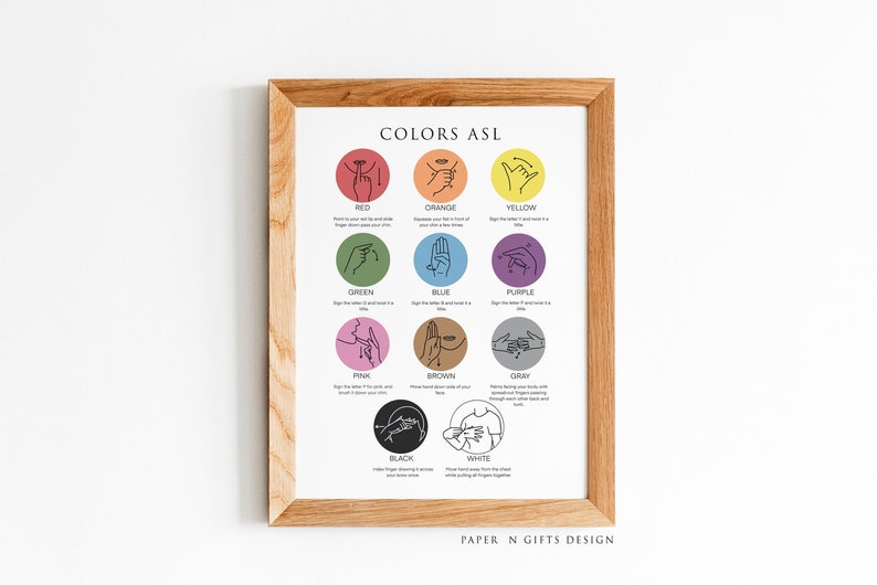 Colors ASL Printable Wall Art, Colors Sign Language Prints, Sign ...