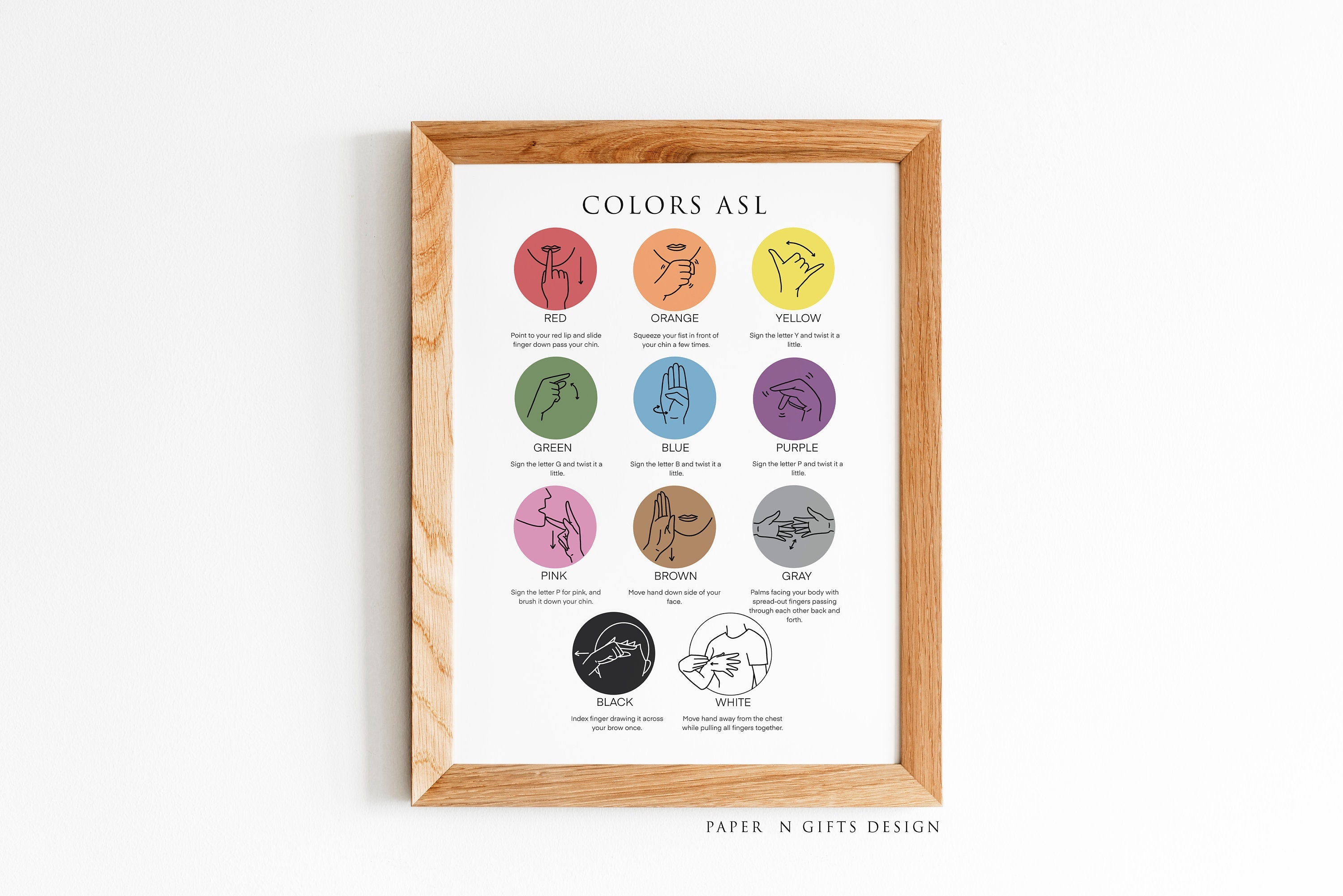 Colors ASL Printable Wall Art, Colors Sign Language Prints, Sign ...