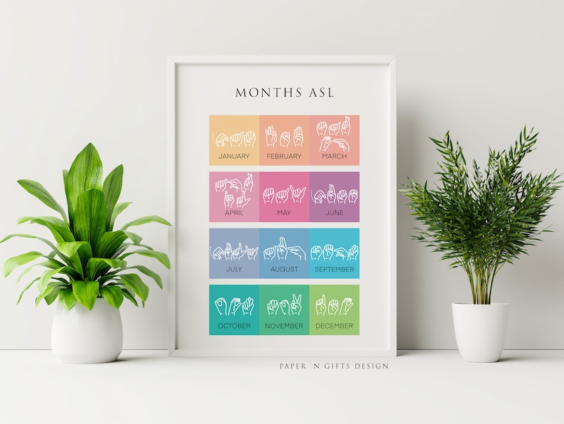 Months ASL Printable Wall Art, Months Sign Language Prints, Sign ...