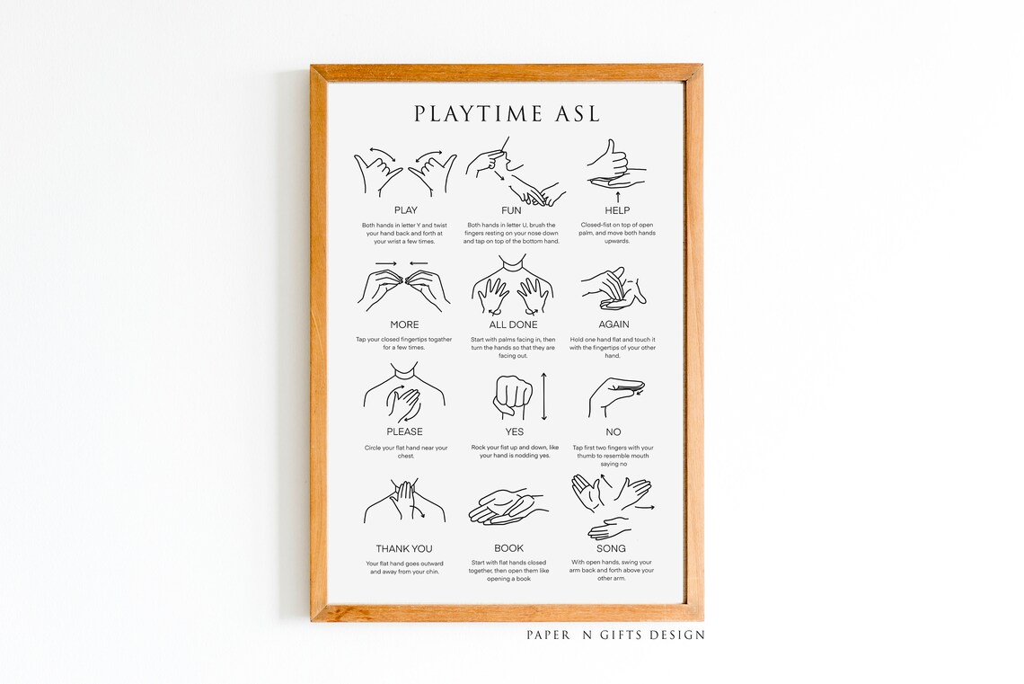 Playroom ASL Printable, Playtime Sign Language Prints, Sign Language ...