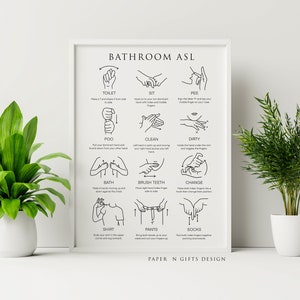 Bathroom ASL Printable Wall Art, Sign Language Printable, Sign Language ...