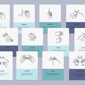 ASL Downloadable Flashcard, Playtime ASL Printable Flashcard, Meal-time ...