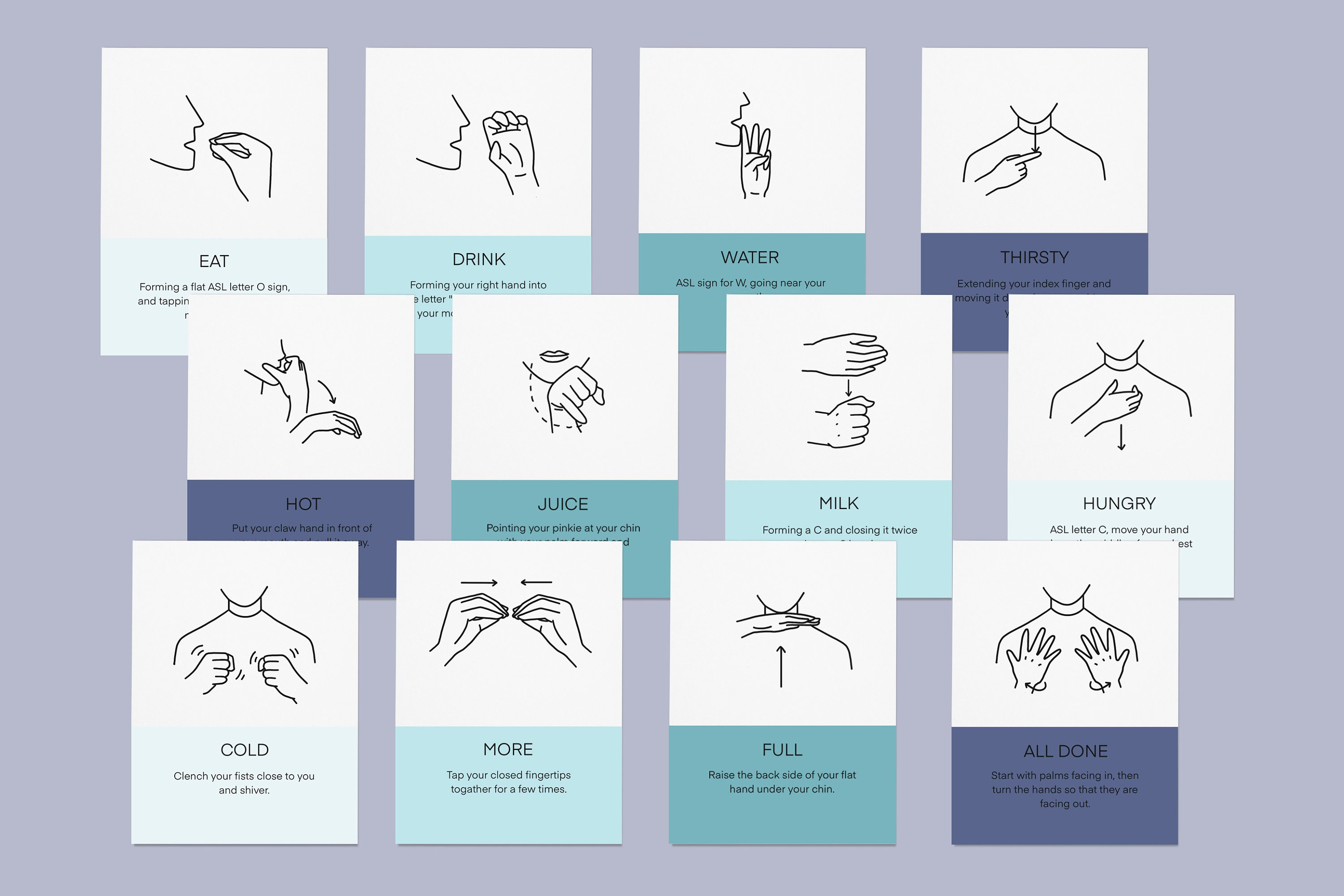ASL Downloadable Flashcard, Playtime ASL Printable Flashcard, Meal-time ...