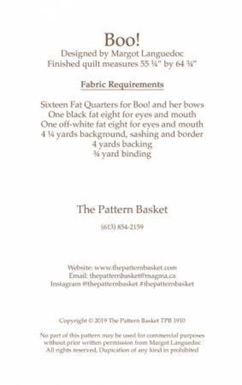 Boo Quilt Pattern Ghost Quilt the Pattern Basket Paper - Etsy