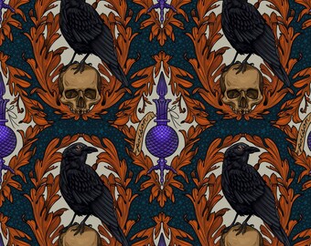 Skull Damask Purple - Priced by the Half Yard/cut Continuous - Mystic ...