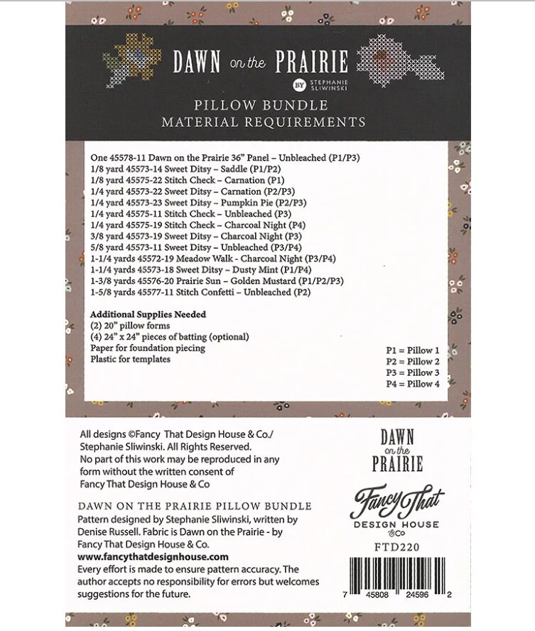 Dawn on the Prairie Pillow Bundle Sewing Pattern - Paper Pattern ...