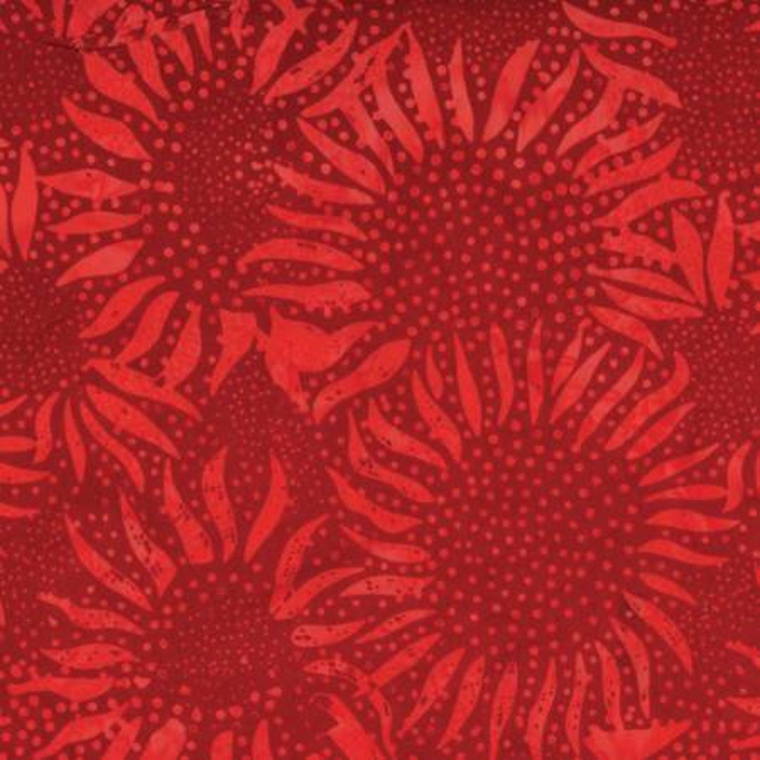 Cherry Red Sunflowers Batik Sold by the Half Yard Hoffman Fabrics 884H ...