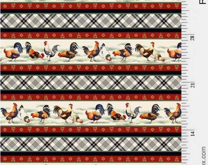 Rooster Border Stripe Rooster Farm House 100% Cotton P&B Textiles 04796 ...