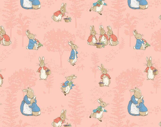 Flannel Peter Rabbit Main Print Coral - Priced by the 1/2 Yard/cut ...