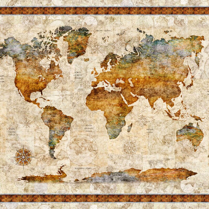 World Map Fabric - Etsy