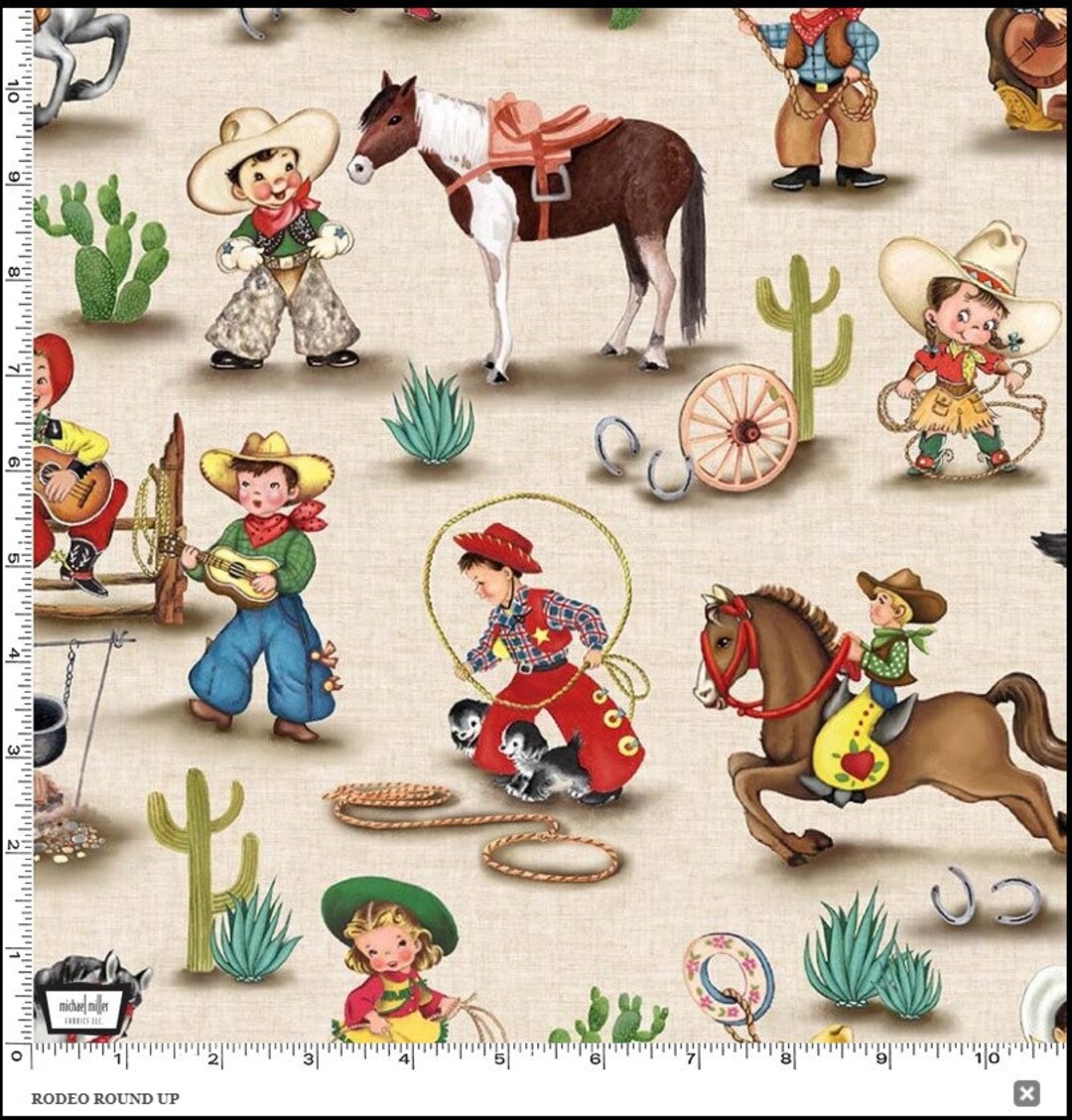 Rodeo Round up Cream Priced by the Half Yard/cut Continuous Happy ...