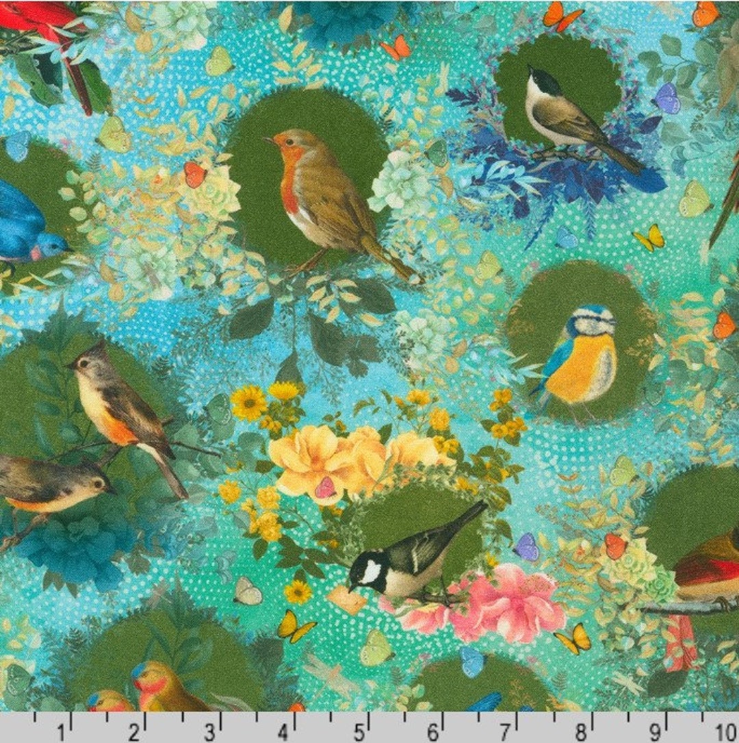 Enchanted Aviary Bird Blue - Priced by the Half Yard - Duirwaigh ...