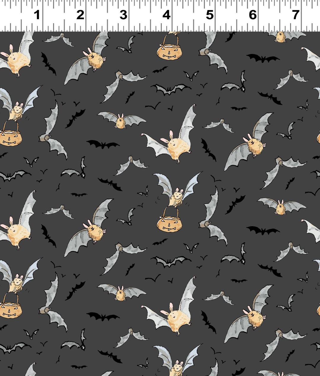 Halloween Parade Bats Dark Gray - Priced by the 1/2 Yard/cut Continuous ...
