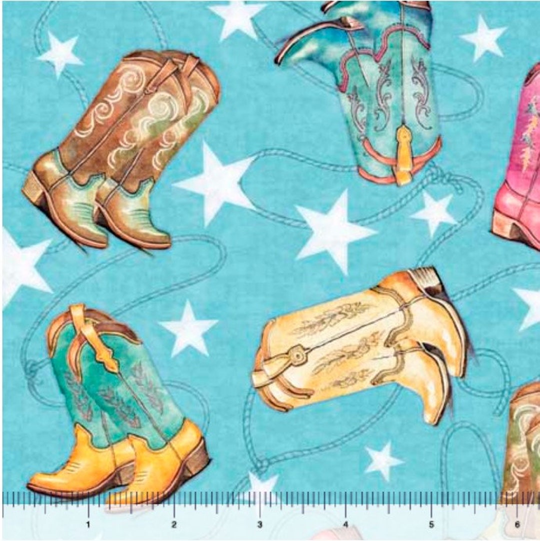 Boot Toss Aqua Priced by the 1/2 Yard/cut Continuous Hey Cowgirl by ...