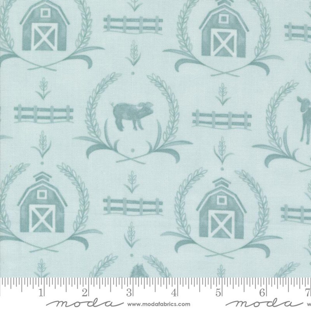 Farm Yard Damask Sky Blue - Priced by the Half Yard/cut Continuous ...
