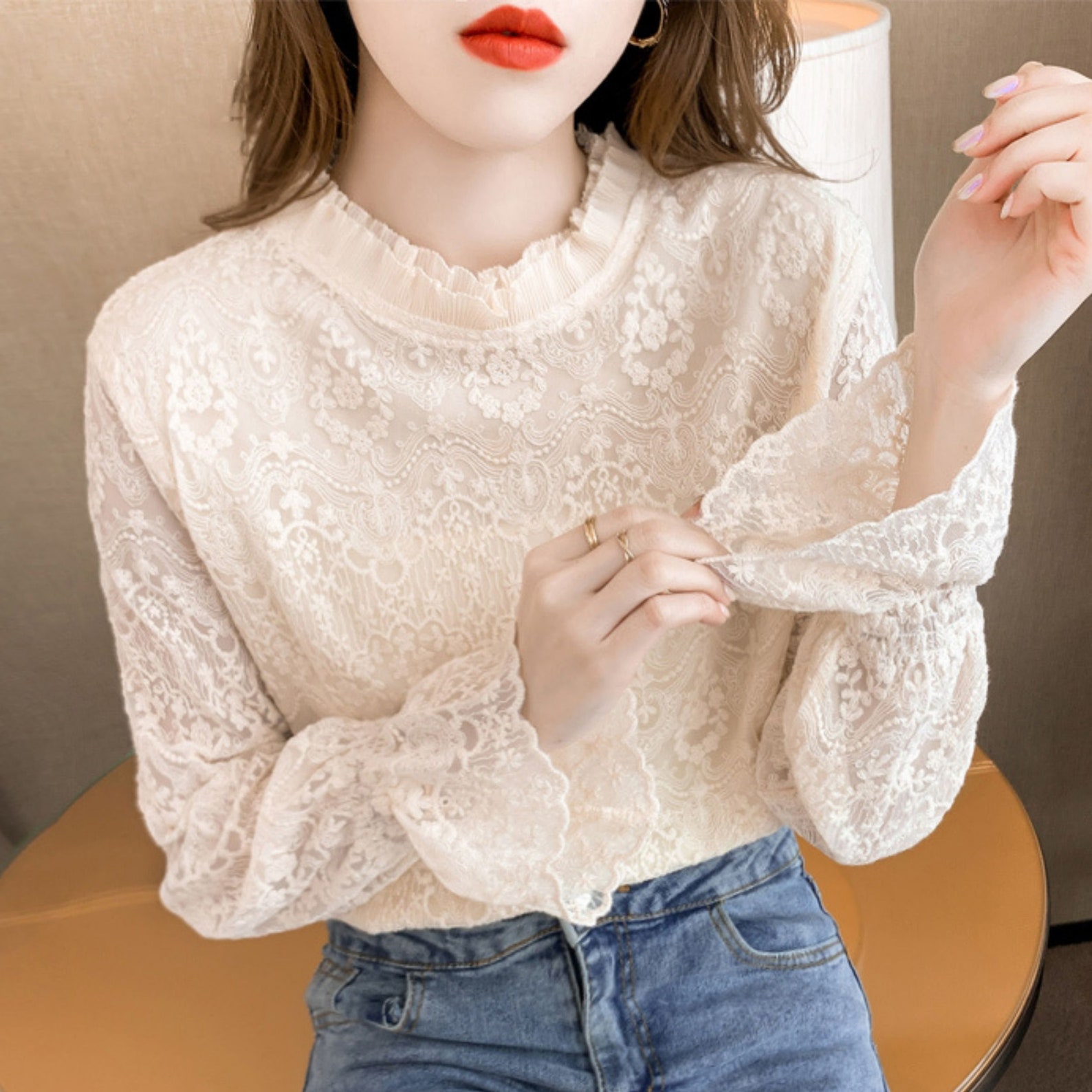 Lace Undercoat Women's Long Sleeve Western Style Top - Etsy