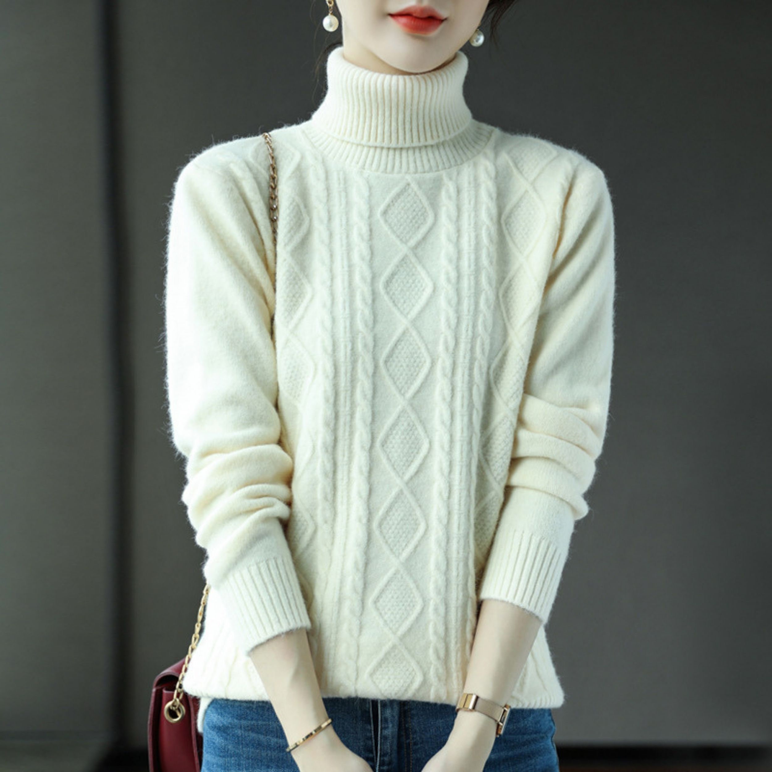 Reine Wolle Pullover / Modische Rollkragen Frauen Pullover / Weiche ...