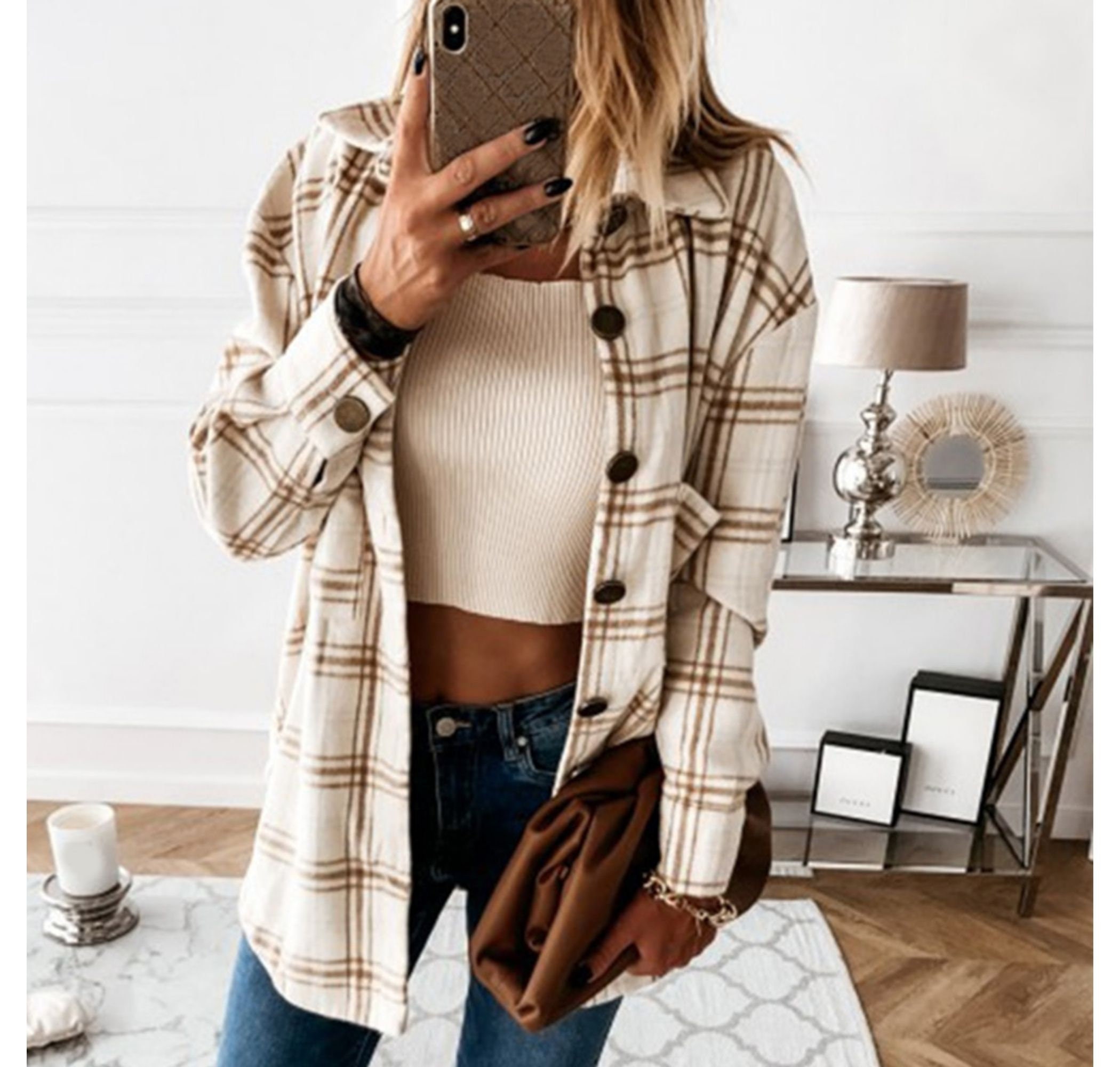 Retro Plaid Long-sleeved Shirt Jacket Women Women Long Flannel ...