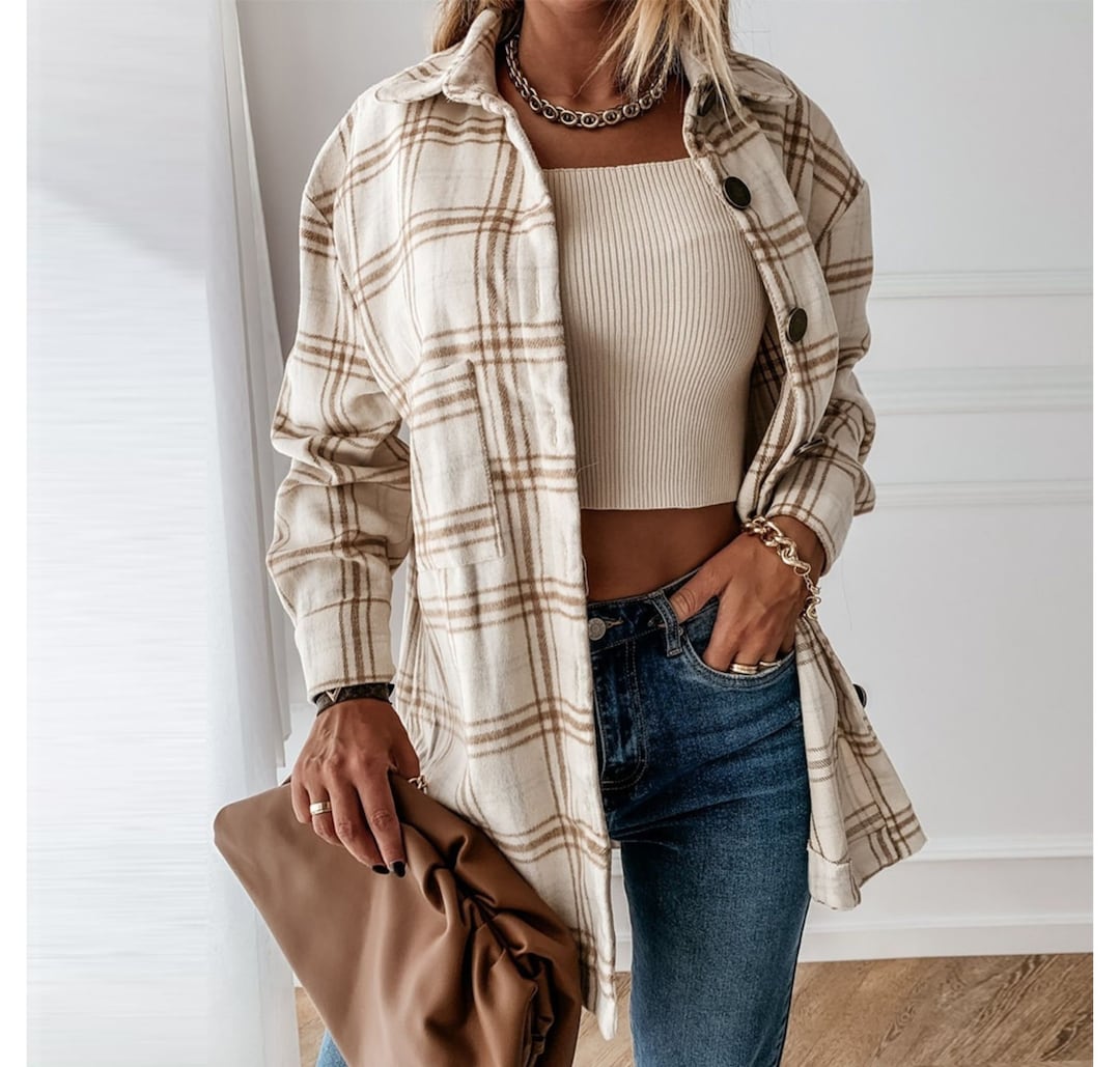 Retro Plaid Long-sleeved Shirt Jacket Women Women Long Flannel ...
