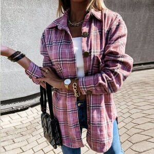Retro Plaid Long-sleeved Shirt Jacket Women Women Long Flannel ...