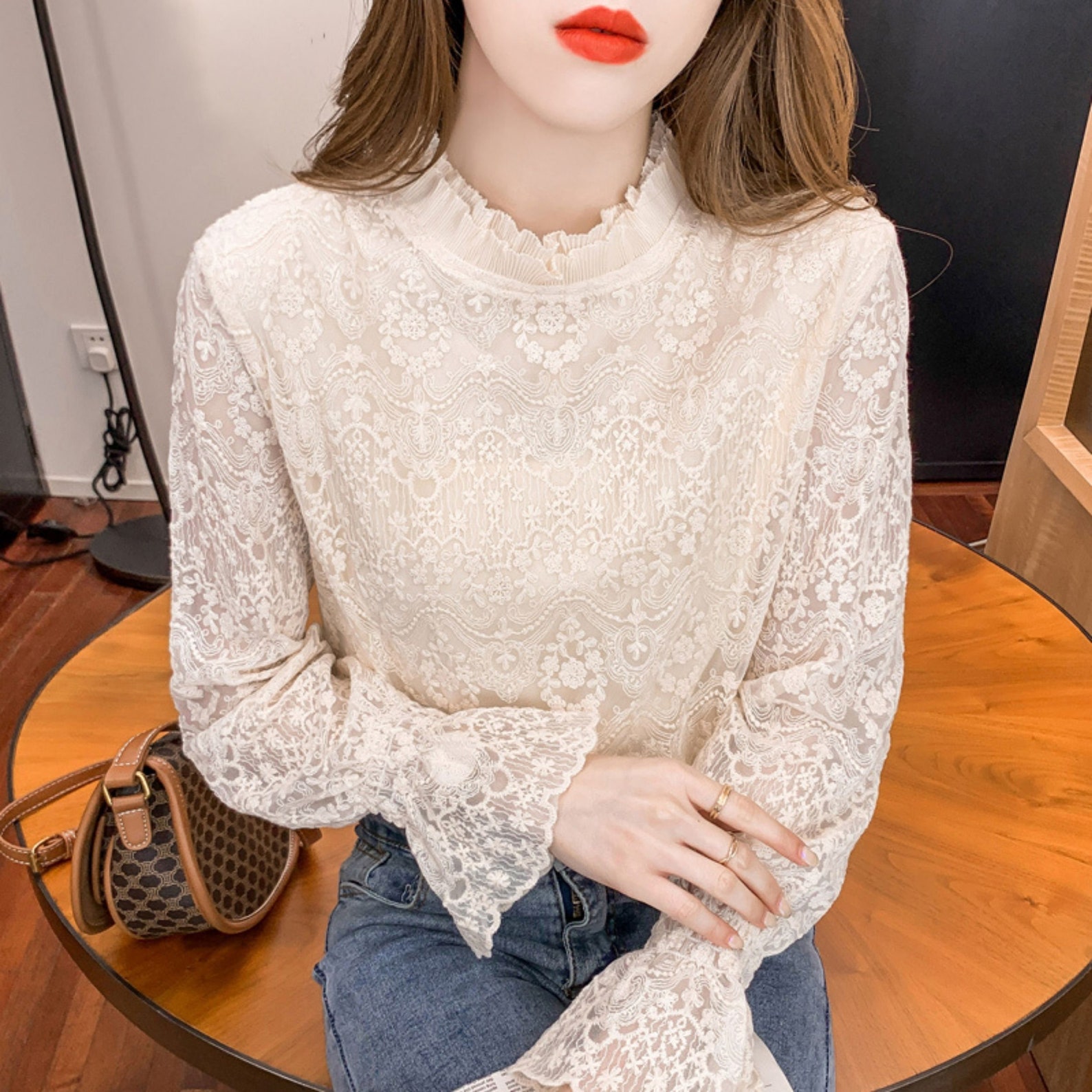 Lace Undercoat Women's Long Sleeve Western Style Top - Etsy