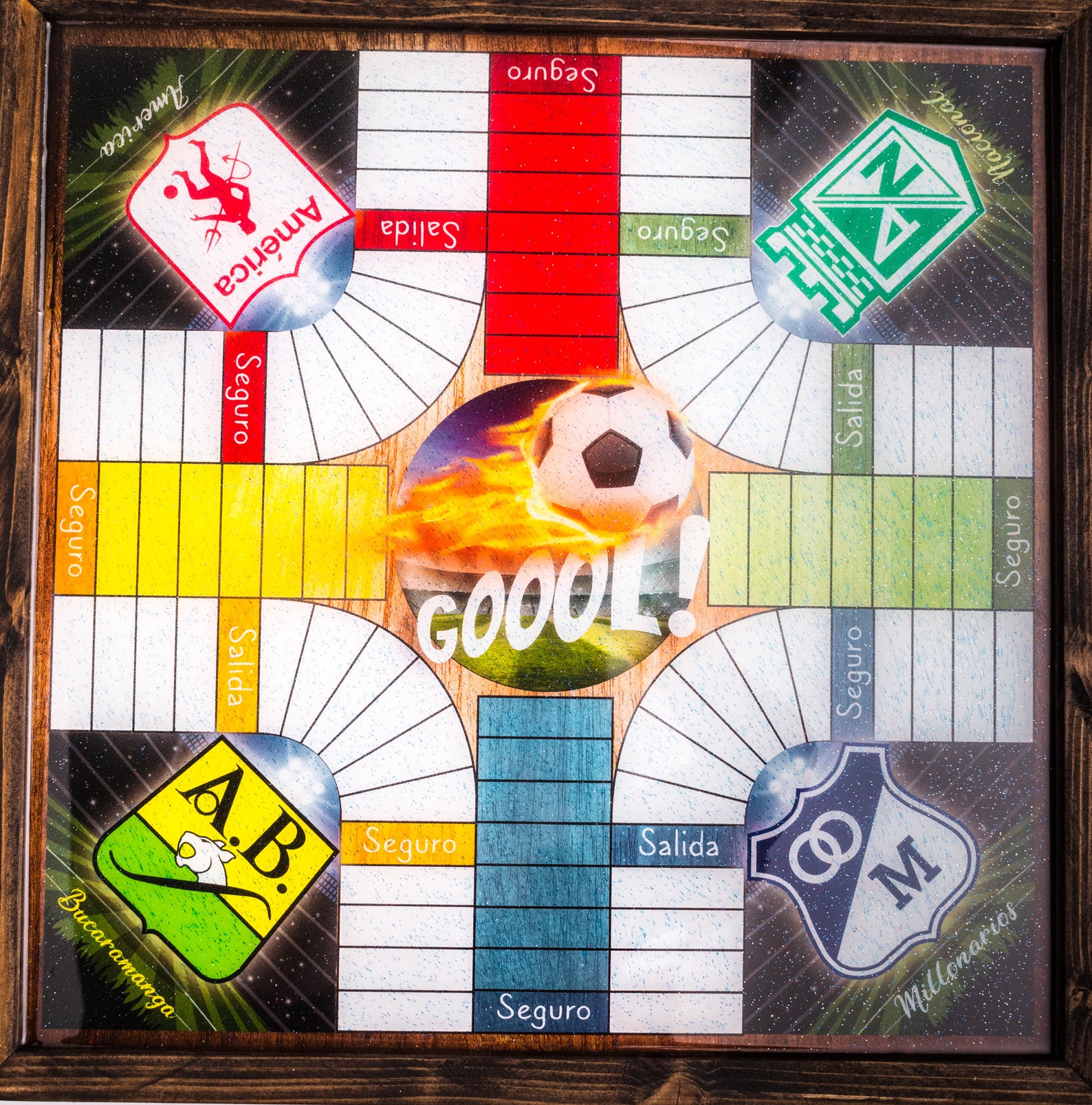 Parcheesi Board for 4 Players - COLOMBIAN SOCCER Teams Board. Hand Made ...