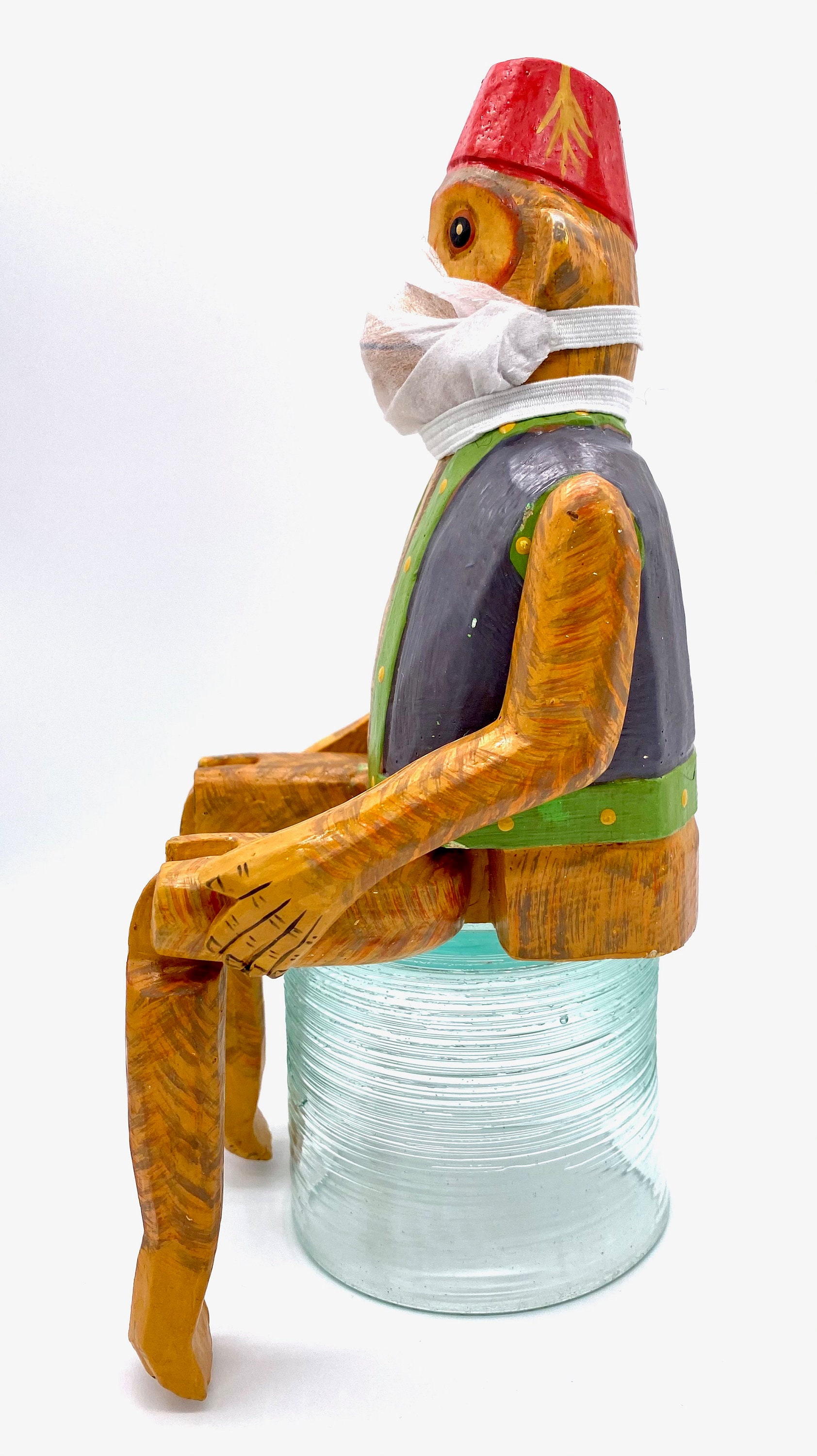 Fez Monkey Sitting Hand Carved Wood Puppet. Ask for His Mask!! - Etsy ...