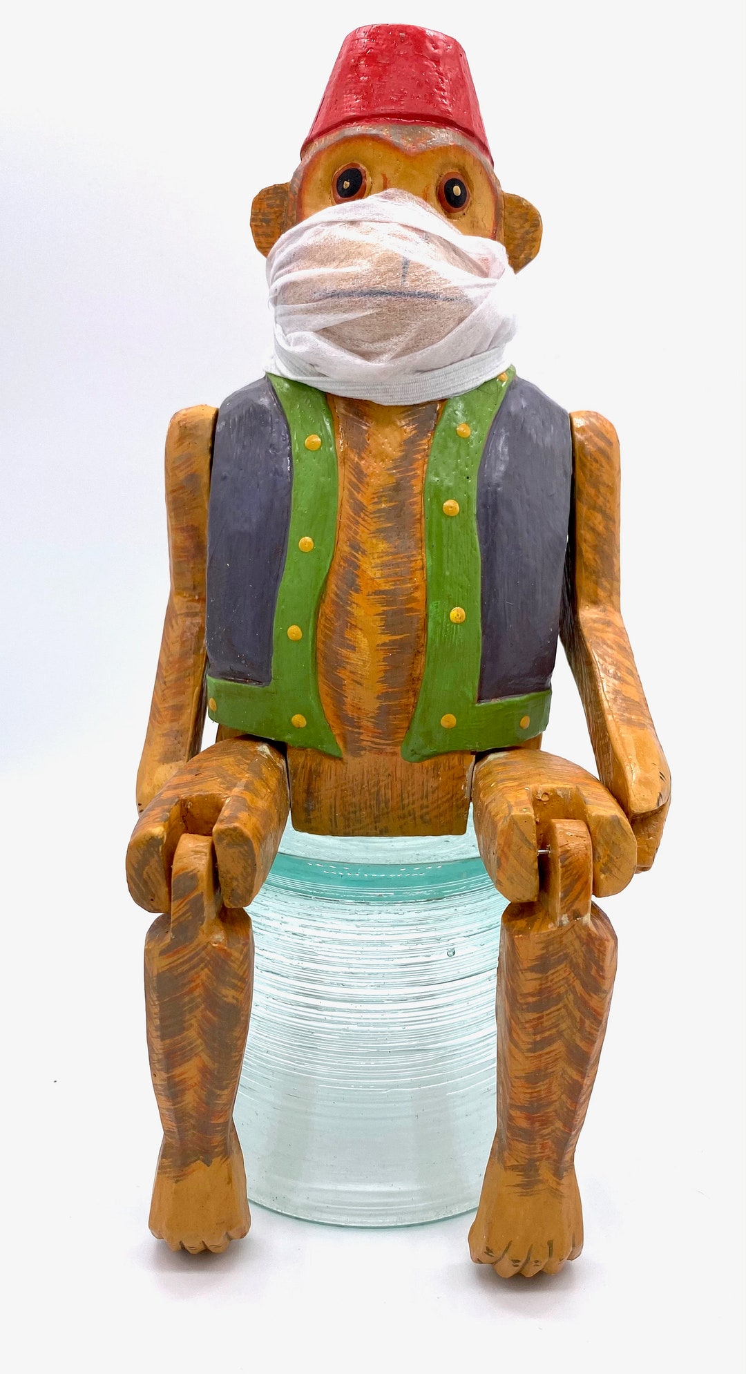 Fez Monkey Sitting Hand Carved Wood Puppet. Ask for His Mask!! - Etsy