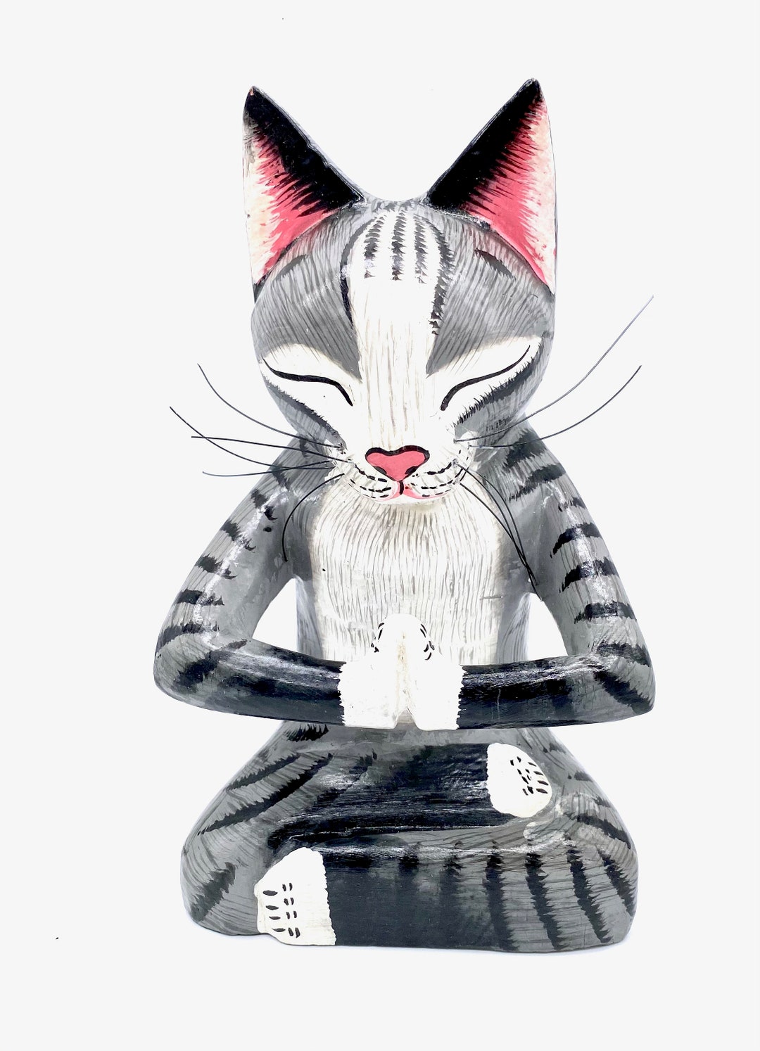 Gray Namaste Cat Hand Carved -hand Painted by Indonesian Handicraftsman ...