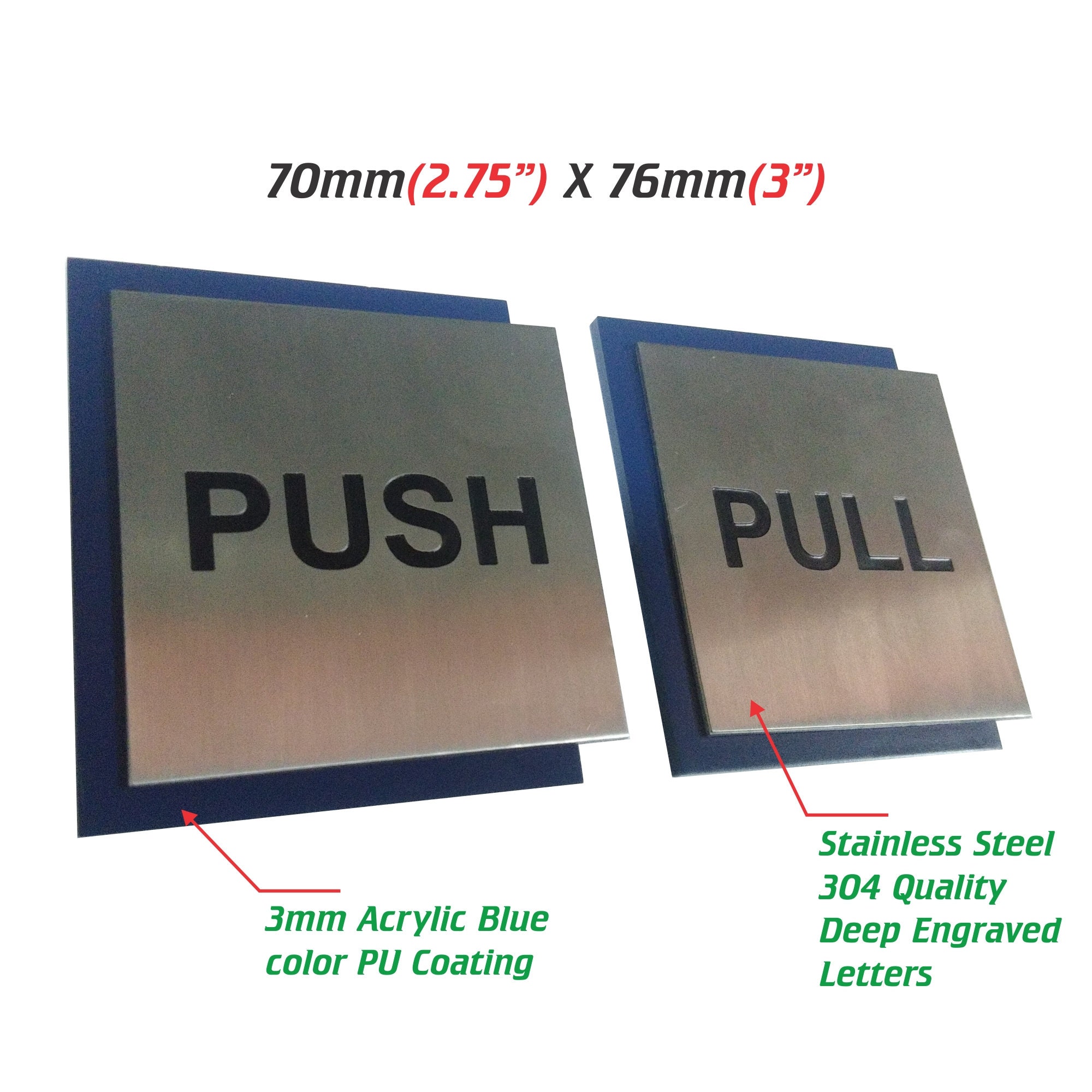 PUSH / PULL Acrylic Blue Color with Stainless Steel Metal Door | Etsy