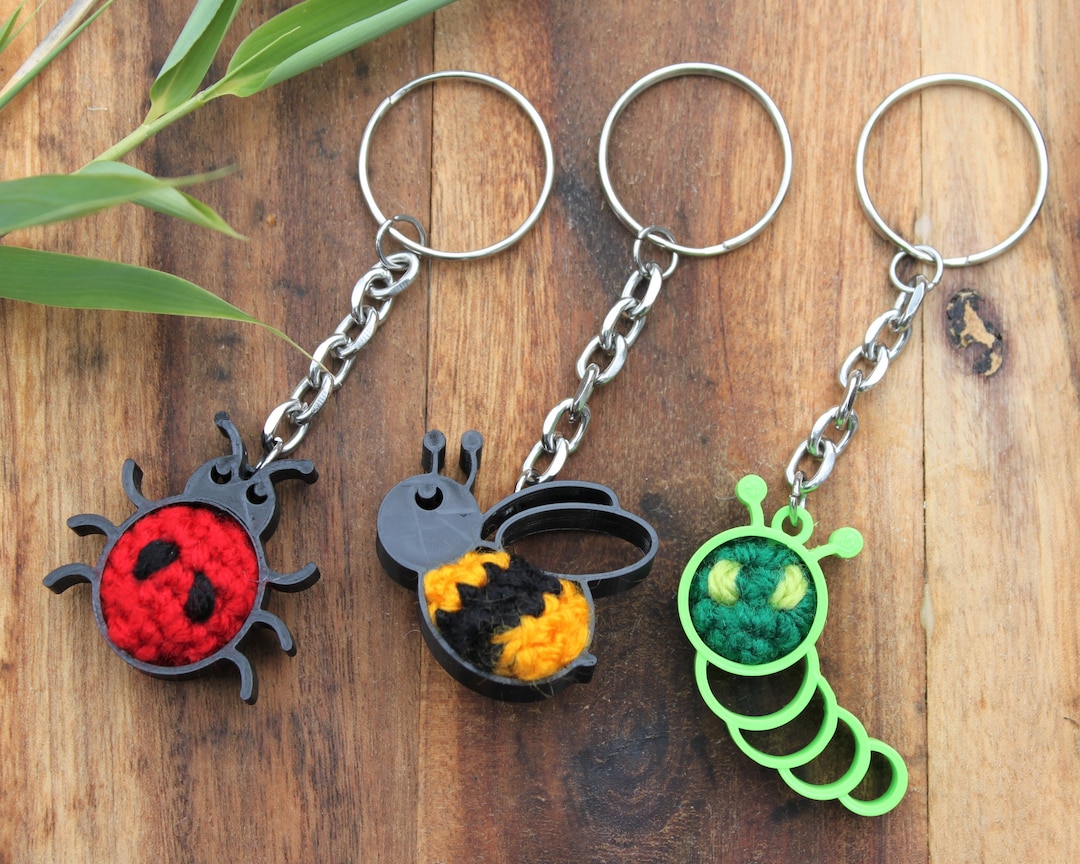 Keychain Bee Ladybird Caterpillar, Nature Keyring Amigurumi Crochet ...