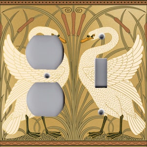 Vintage Art Nouveau Swans GOLD Home Decor Electric Light Switch Plate ...