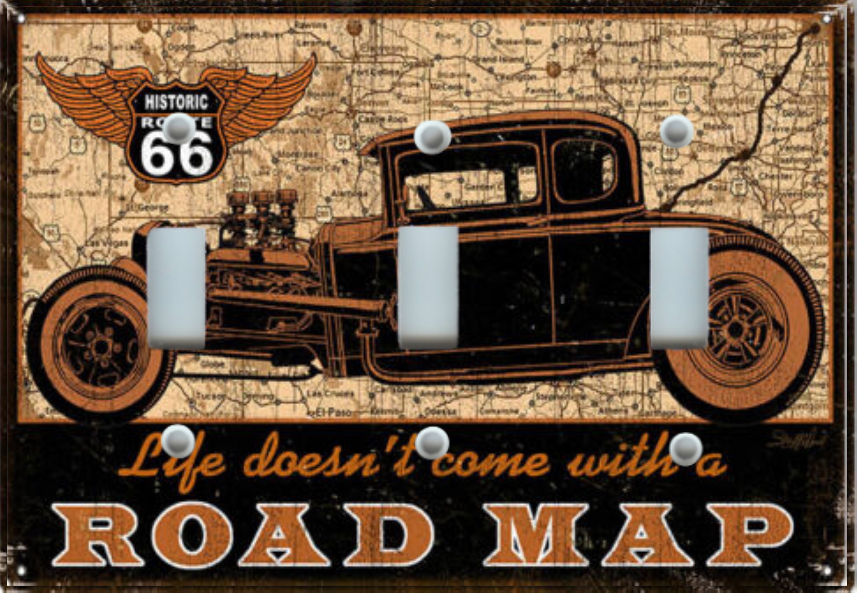 Route 66 Hot Rod Road Map Light Switch Plate Cover Home Decpr ...