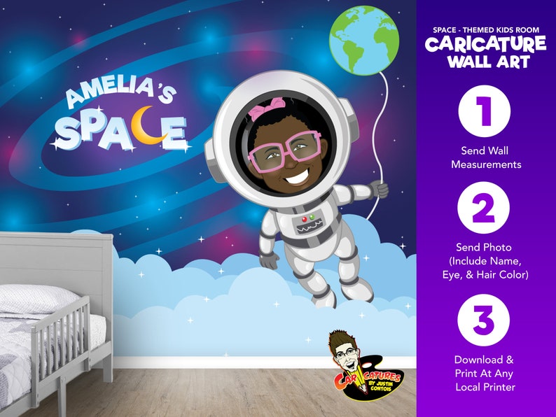 Kid's Room Caricature Mural Space Theme - Etsy
