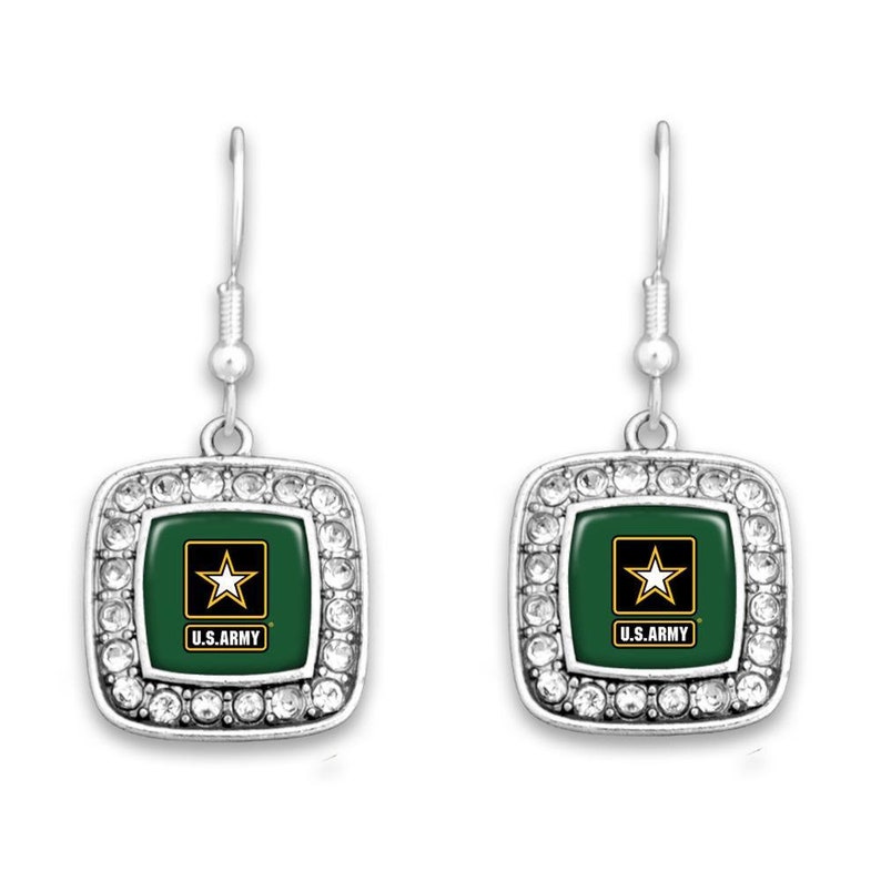U.S. Army Crystal Square Earrings With Army Star Logo - Etsy