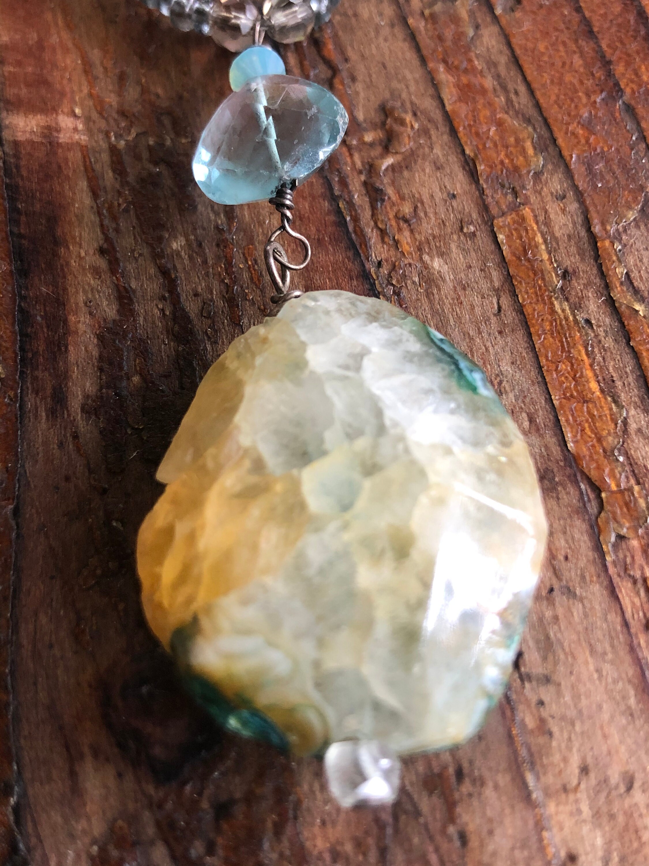 Teal, Turquoise Odd Shaped Agate Slices With Apatite and Agate Pendant ...