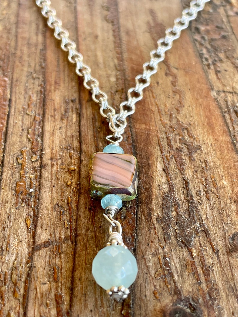 Choker on a Silver Filled Chain With Czech Glass Chicklet Bead Pendant ...